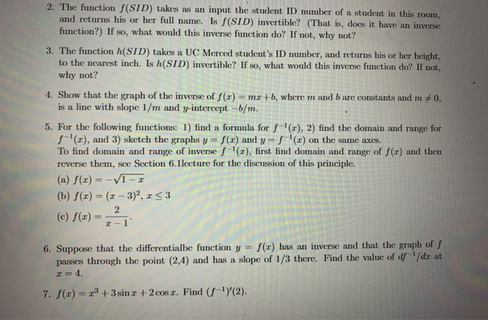 Solved 2. The function f(SID) takes as an input the student | Chegg.com