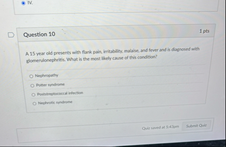 Solved Question 101 ﻿ptsA 15 ﻿year old presents with flank | Chegg.com