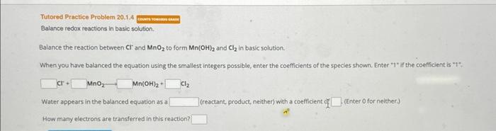 Solved Tutored Practice Problem 20,1. Balance redox | Chegg.com