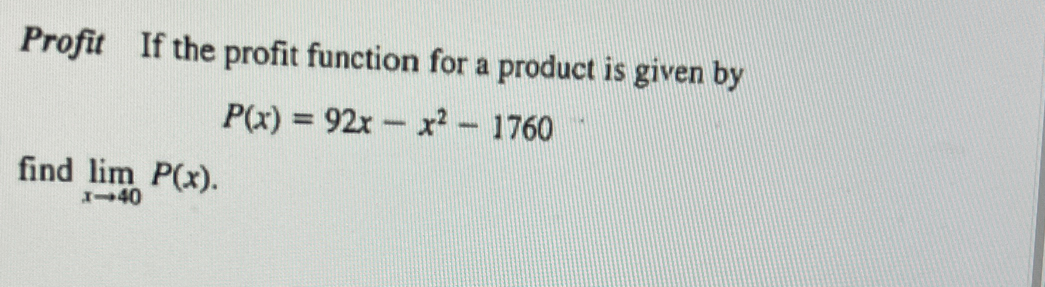 Solved Profit If the profit function for a product is given | Chegg.com