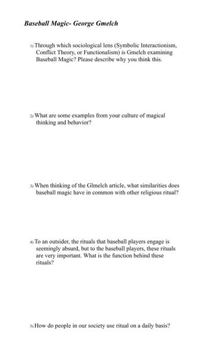 Baseball Magic- George Gmelch 1) Through which | Chegg.com