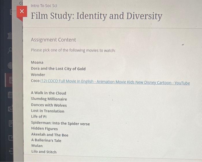 Film Study: Identity and Diversity Assignment Content | Chegg.com