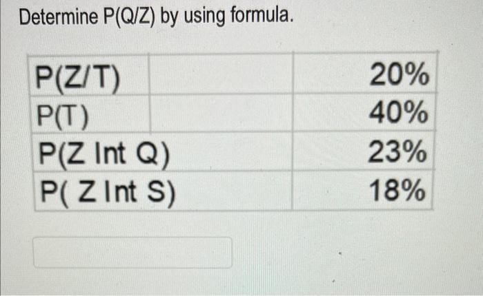 Solved Determine P(Q/Z) by using formula. | Chegg.com