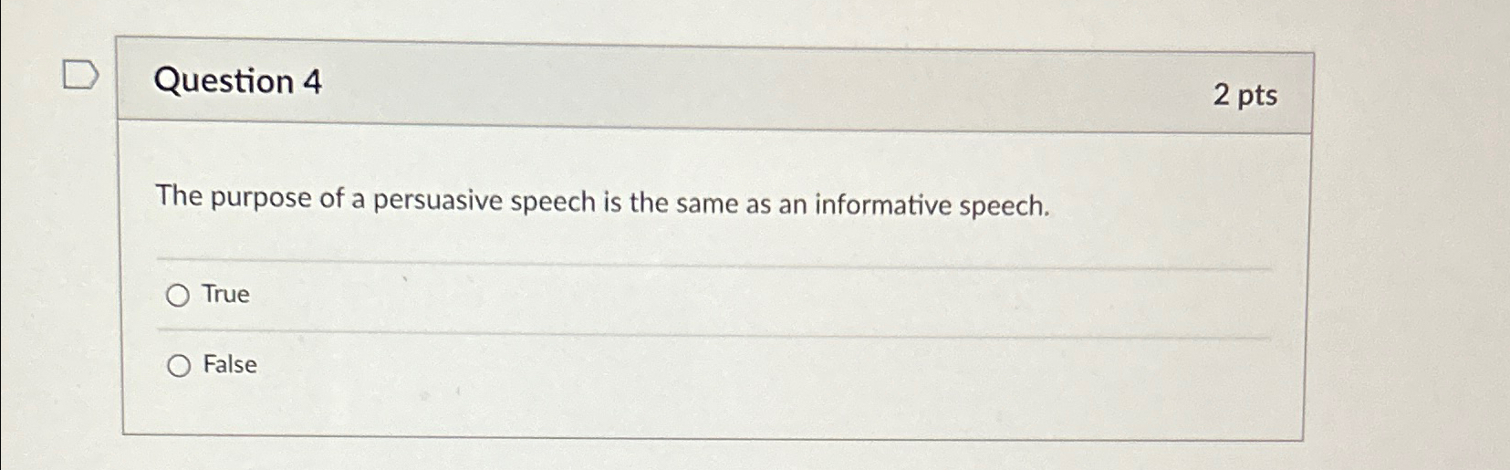Solved Question 42 ptsThe purpose of a persuasive speech is | Chegg.com Solved Question 42 ptsThe purpose of a persuasive speech is | Chegg.com