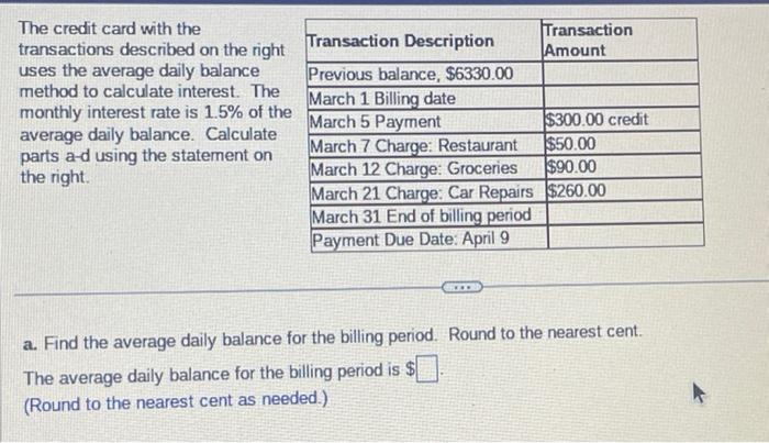 Solved The credit card with the transactions described on | Chegg.com