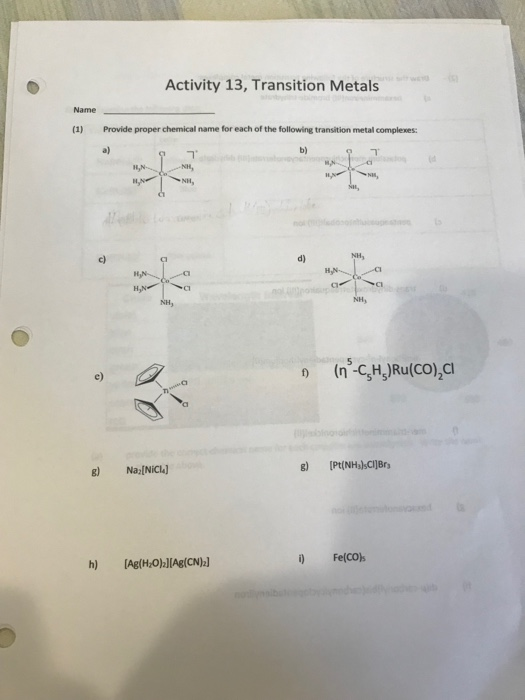 Solved Activity 13, Transition Metals Name (1) Provide | Chegg.com
