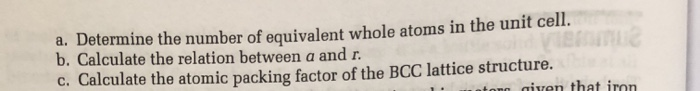 Solved Referring to the BCC lattice structure shown in | Chegg.com