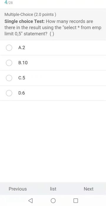 Solved 1/28 Multiple-Choice (2.0 points) Single choice Test: | Chegg.com