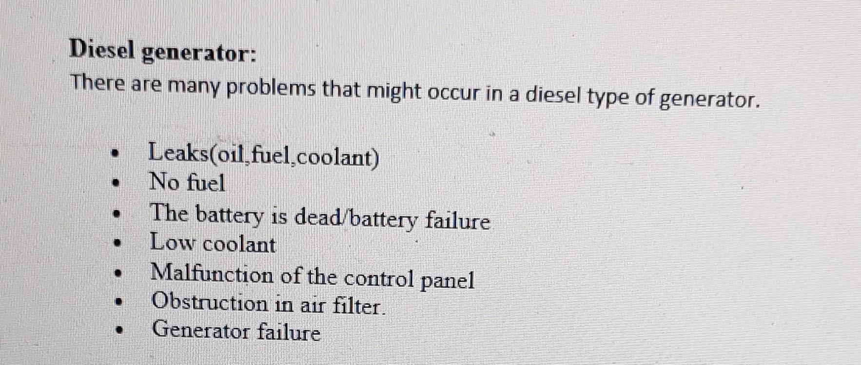 Solved EXPLAIN THESE GENERATOR PROBLEMS AND ALSO MENTION THE | Chegg.com