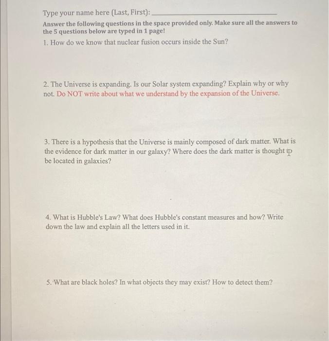 Solved Type your name here (Last, First): Answer the | Chegg.com