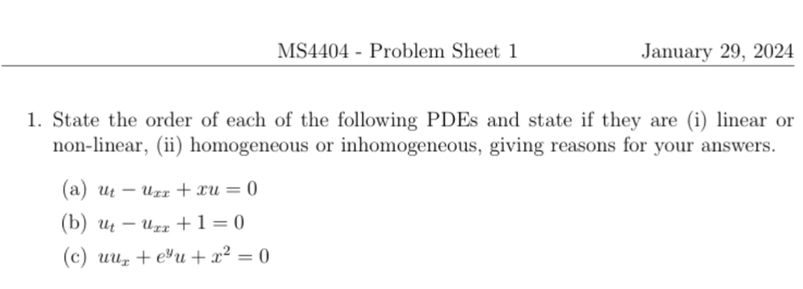 Solved MS4404 - ﻿Problem Sheet 1January 29, 2024State the | Chegg.com