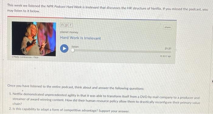 Solved This week we listened the NPR Podcast Hard Work is | Chegg.com