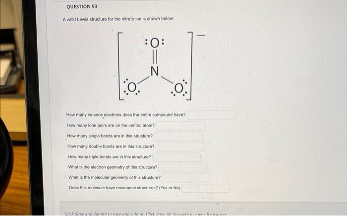 Solved A valld Lewis structure for the nitrate ion is shown | Chegg.com
