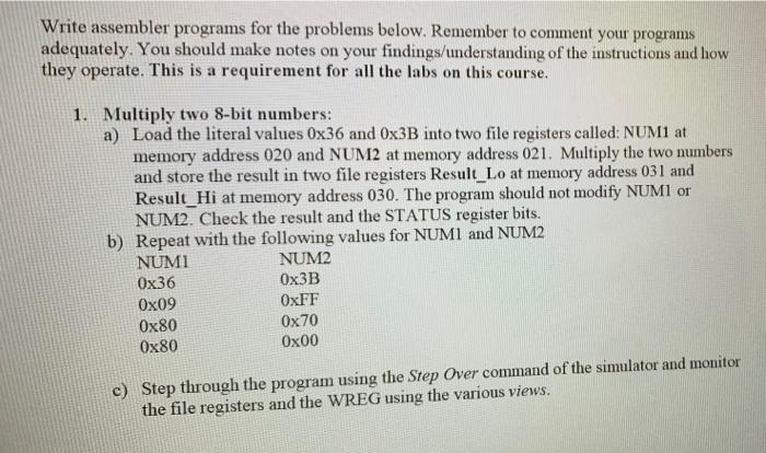 Solved Write assembler programs for the problems below. | Chegg.com