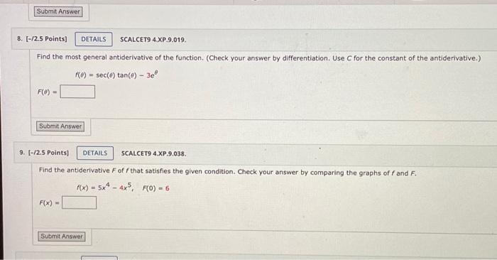Solved Find the most general antiderivative of the function. | Chegg.com