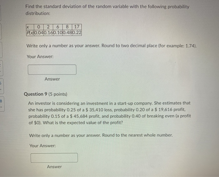 Solved Find the standard deviation of the random variable | Chegg.com