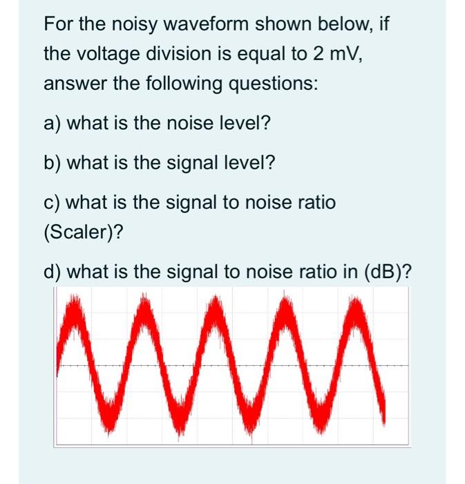 Solved For the noisy waveform shown below, if the voltage | Chegg.com