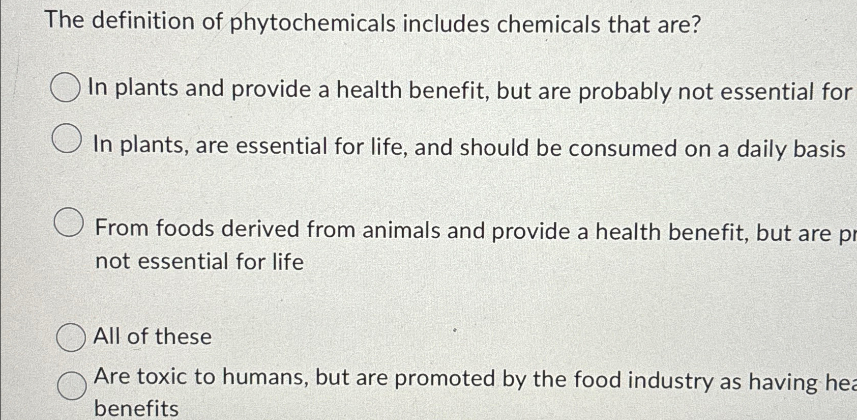 Solved The definition of phytochemicals includes chemicals | Chegg.com