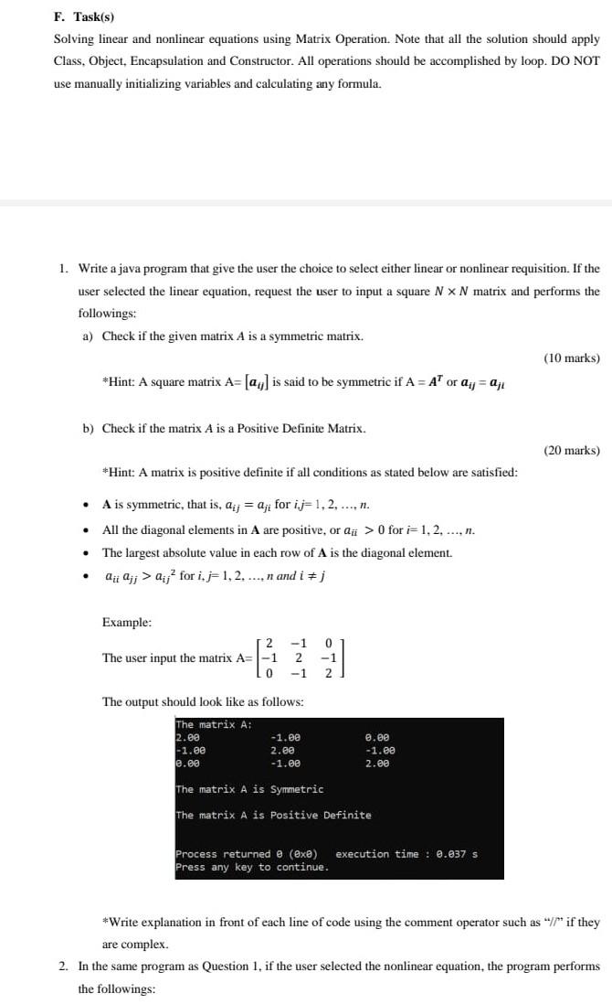 Solved F. Task(s) Solving linear and nonlinear equations | Chegg.com