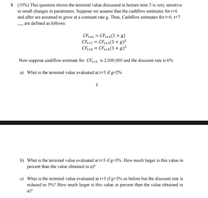 Solved ( 10%) This question shows the terminal value | Chegg.com