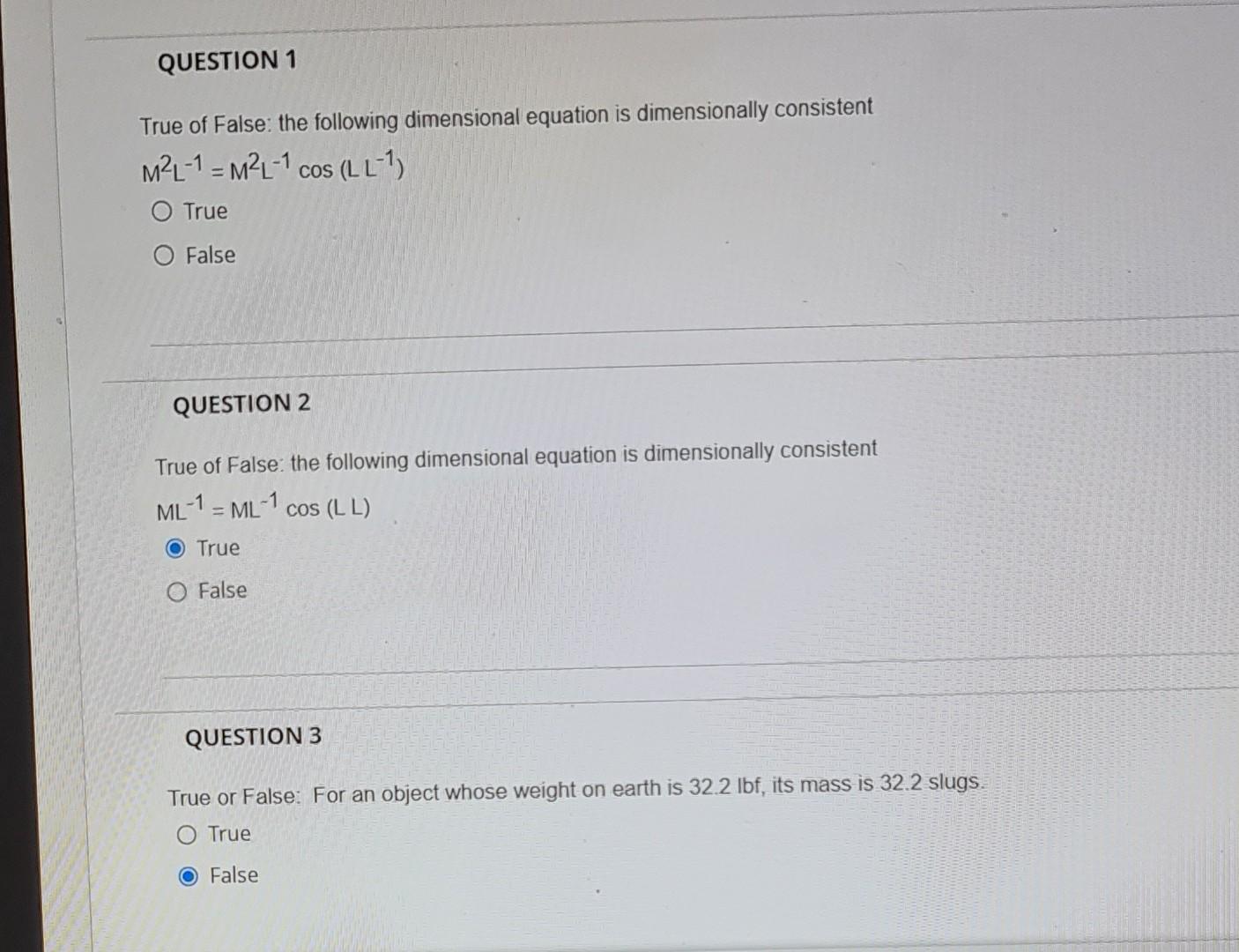 Solved QUESTION 1 True of False: the following dimensional | Chegg.com