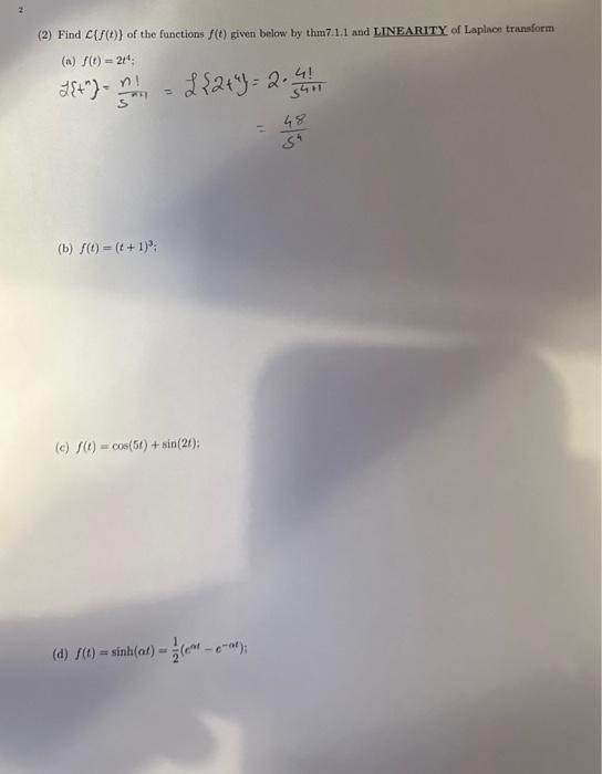 Solved 2 (2) Find L{f(t)} of the functions f(t) given below | Chegg.com