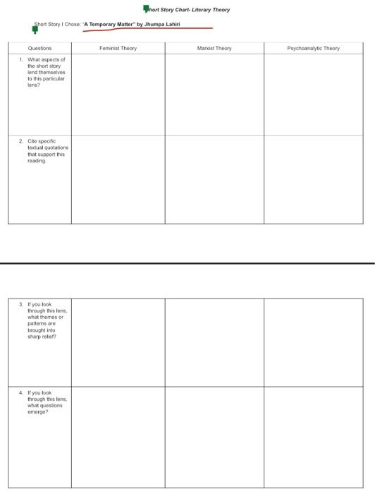 Short Story I Chose: "A Temporary Matter" by Jhumpa | Chegg.com