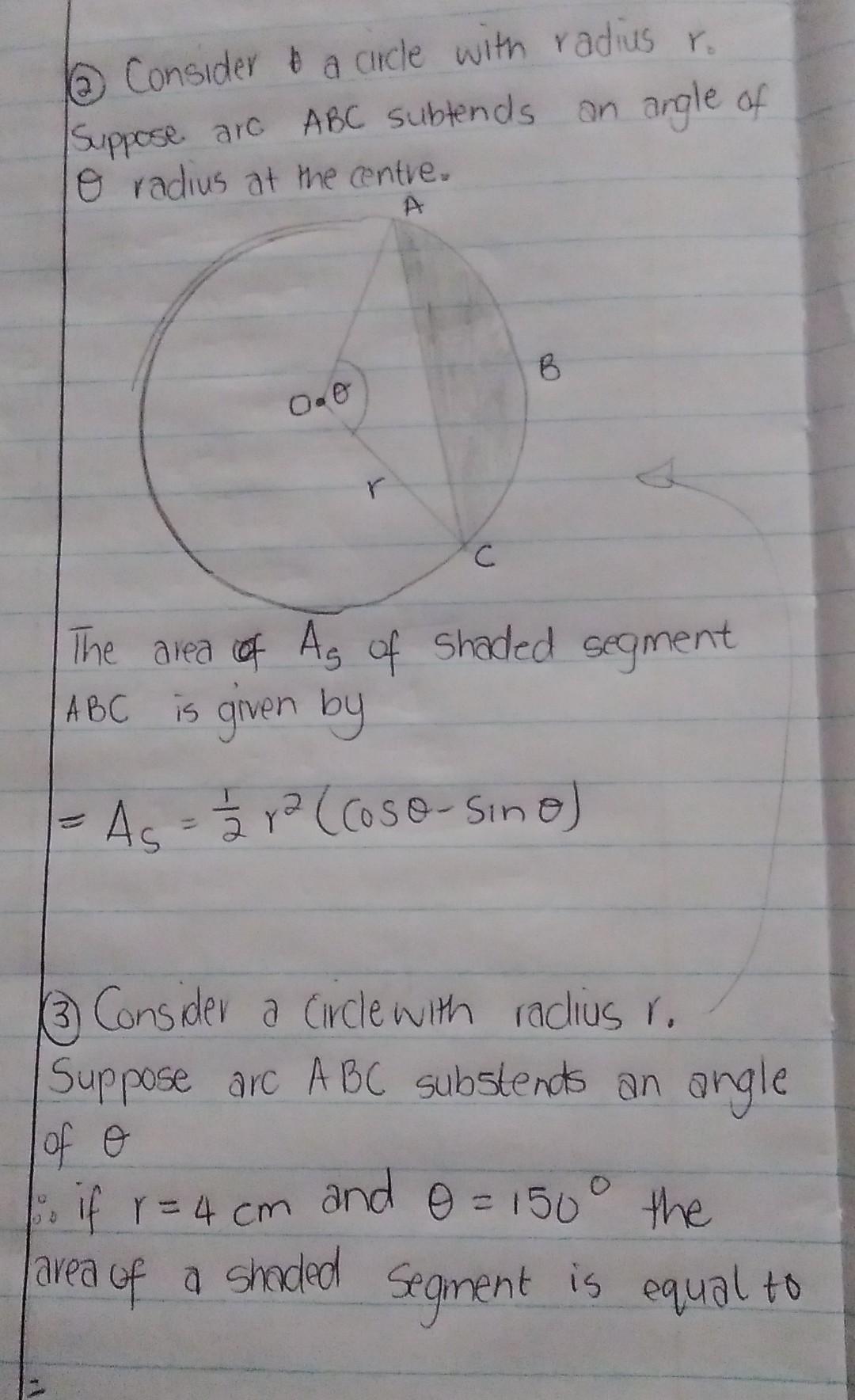 Solved (2) Consider θ a arcle with radius r. suppose arc ABC | Chegg.com