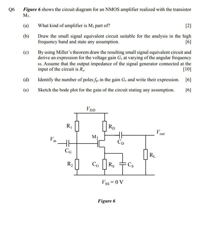 Solved Q6 Figure 6 shows the circuit diagram for an NMOS | Chegg.com