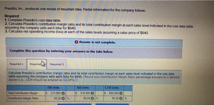 Solved Presidio, Inc., produces one model of mountain bike. | Chegg.com