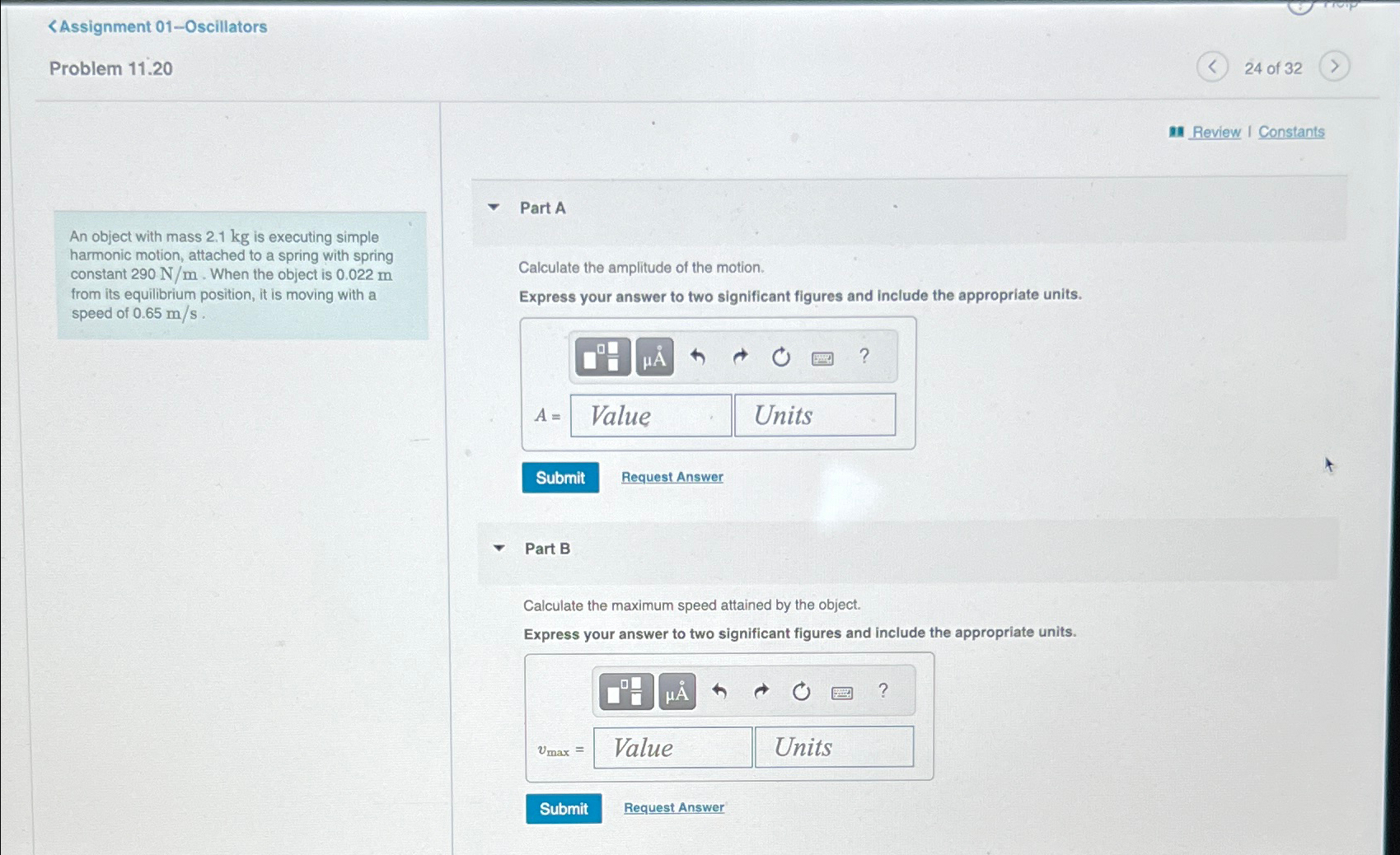 Solved 290Nm0.022m0.65msA=vmax=2.1kg is ﻿executing simple | Chegg.com