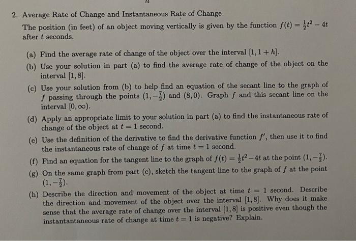 Solved 2. Average Rate of Change and Instantaneous Rate of | Chegg.com