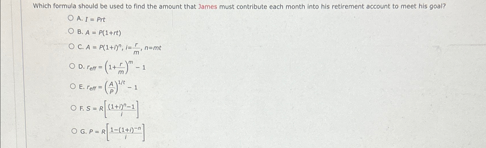Solved Which formula should be used to find the amount that | Chegg.com
