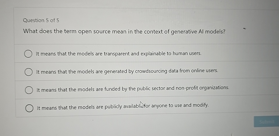 Solved Question 5 ﻿of 5What does the term open source mean | Chegg.com