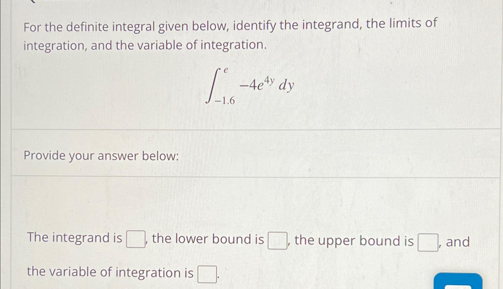 Solved For the definite integral given below, identify the | Chegg.com