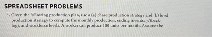 Solved SPREADSHEET PROBLEMS 1. Given the following | Chegg.com