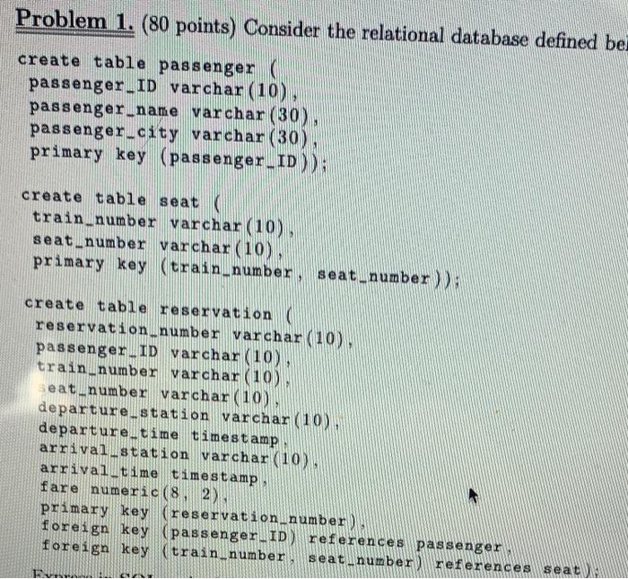 Solved Problem 1. (80 points) Consider the relational | Chegg.com