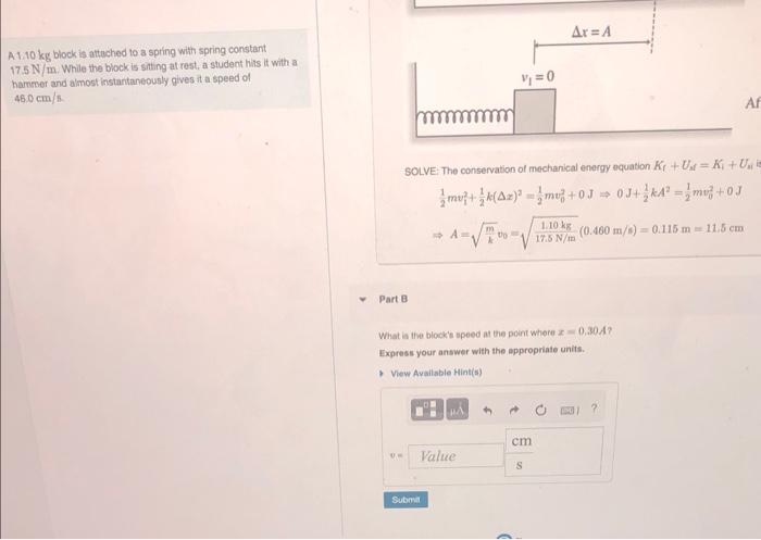 Solved A .10 kg block is attiched to a spring with spring | Chegg.com