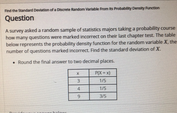 Solved Find the Standard Deviation of a Discrete Random | Chegg.com