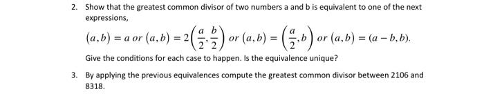 Solved 2. Show that the greatest common divisor of two | Chegg.com