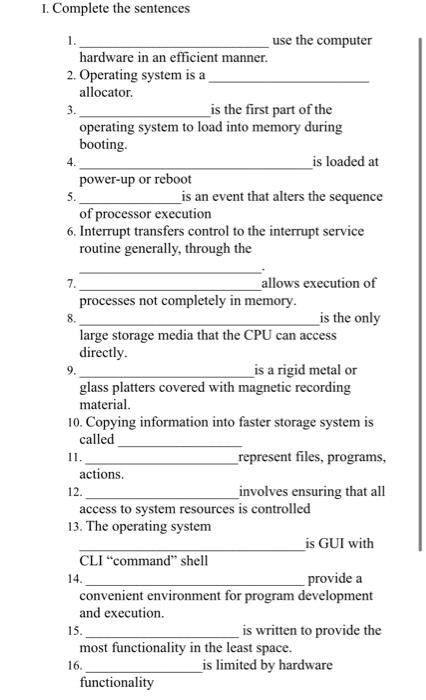 Solved 1. Complete the sentences 1. use the computer | Chegg.com