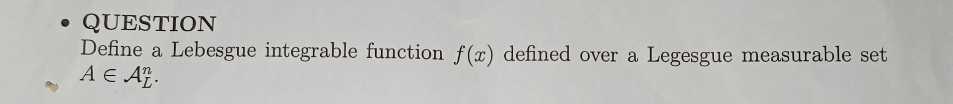 Solved Define a Lebesgue integrable function f(x) ﻿defined | Chegg.com