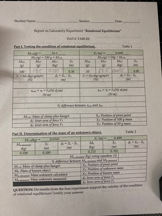 Solved Date Report on Laboratory Experiment "Rotational | Chegg.com