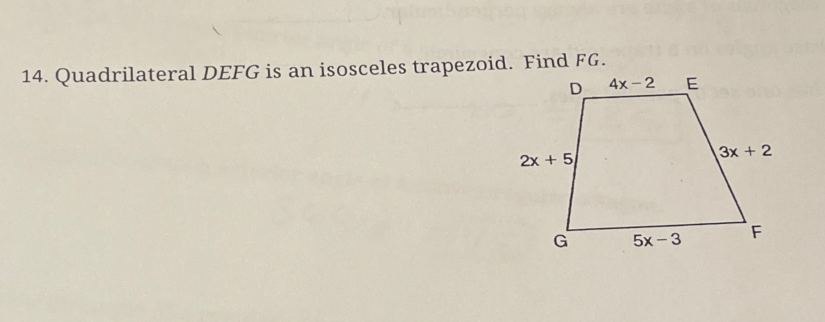 Solved Quadrilateral DEFG is an isosceles trapezoid Find FG. | Chegg.com