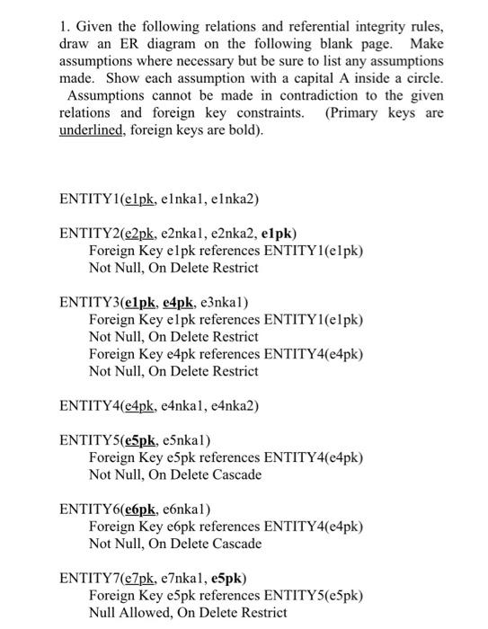 Solved 1. Given the following relations and referential | Chegg.com