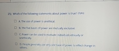 Solved Which of the following statements about power is | Chegg.com