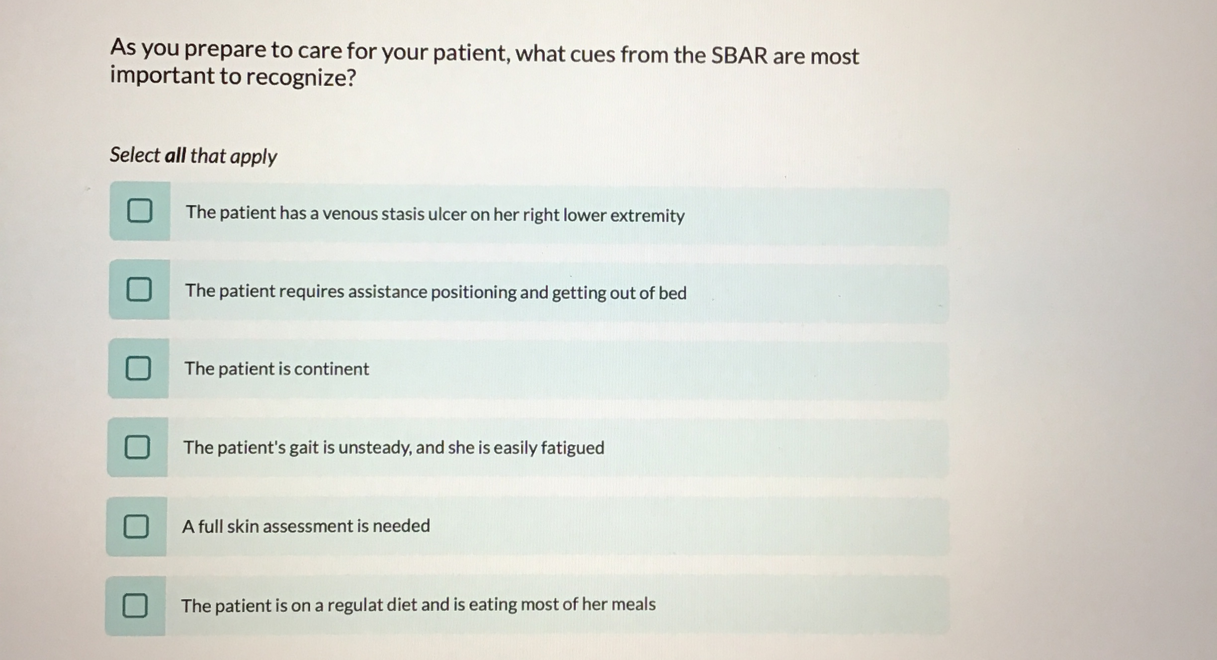 Solved As you prepare to care for your patient, what cues | Chegg.com