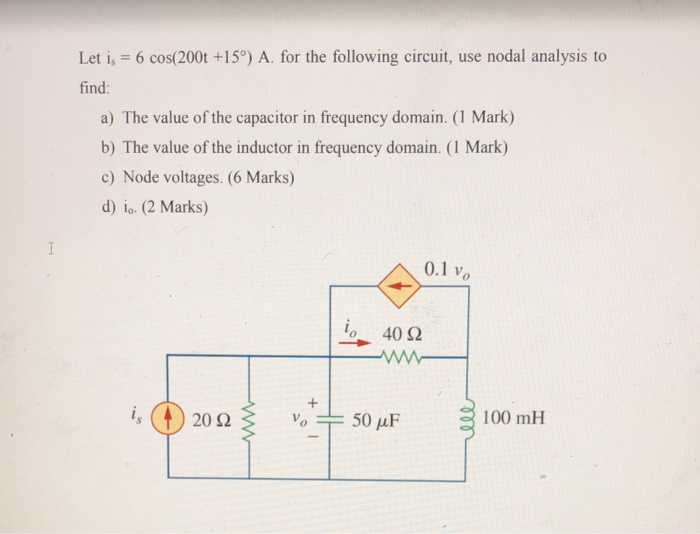 Solved Let is = 6 cos(200t +159) A. for the following | Chegg.com