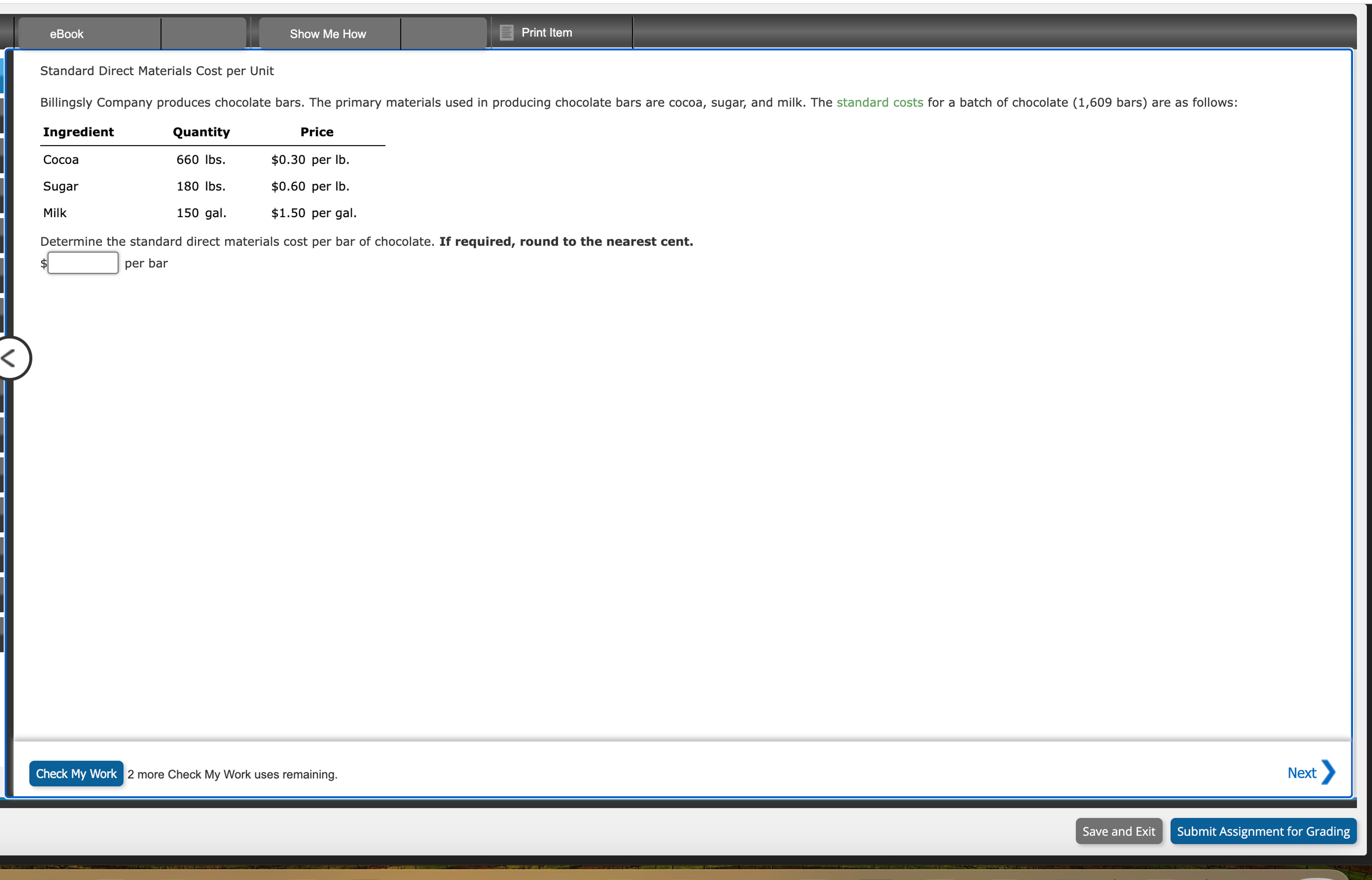 Solved Standard Direct Materials Cost per UnitDetermine the | Chegg.com