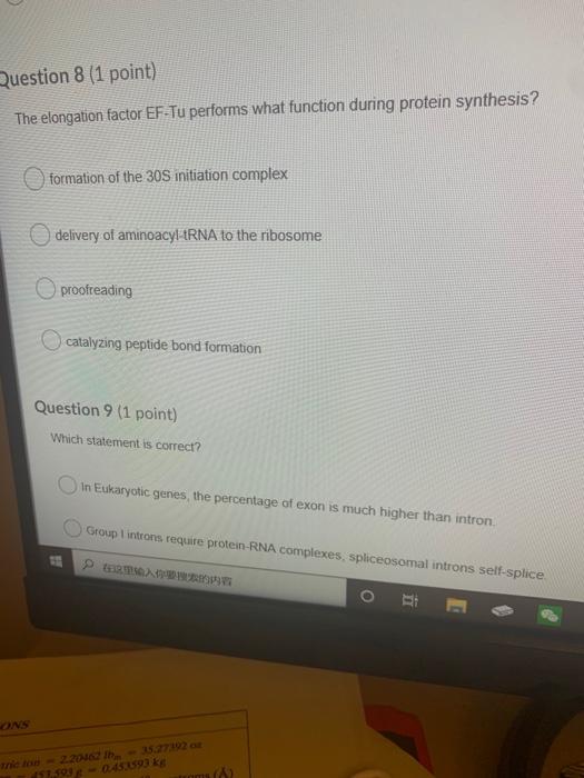 Solved Question 8 (1 point) The elongation factor EF-Tu | Chegg.com